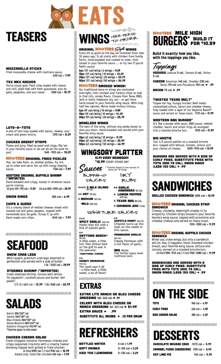 Menu - Hooters of Louisiana